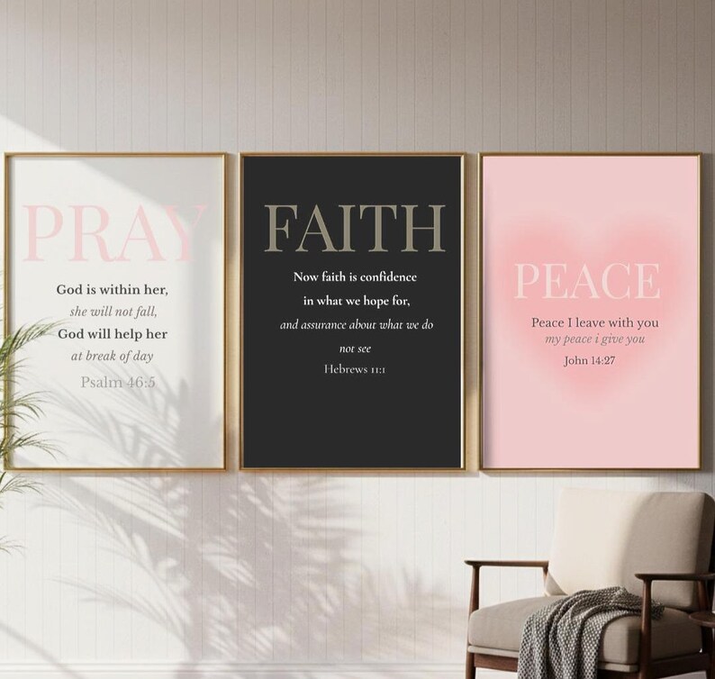 Faith Bible Verse Wall Art Set, Christian Scripture Prints, Pray Peace ...