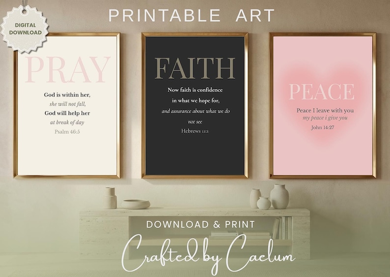 Faith Bible Verse Wall Art Set, Christian Scripture Prints, Pray Peace ...