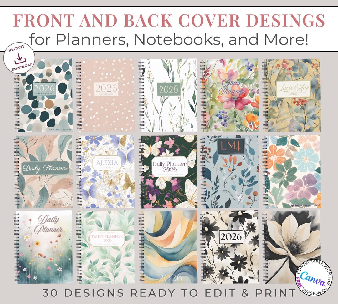 Planner - Spiral Notebook Front & Back Covers | Custom Covers | Canva ...
