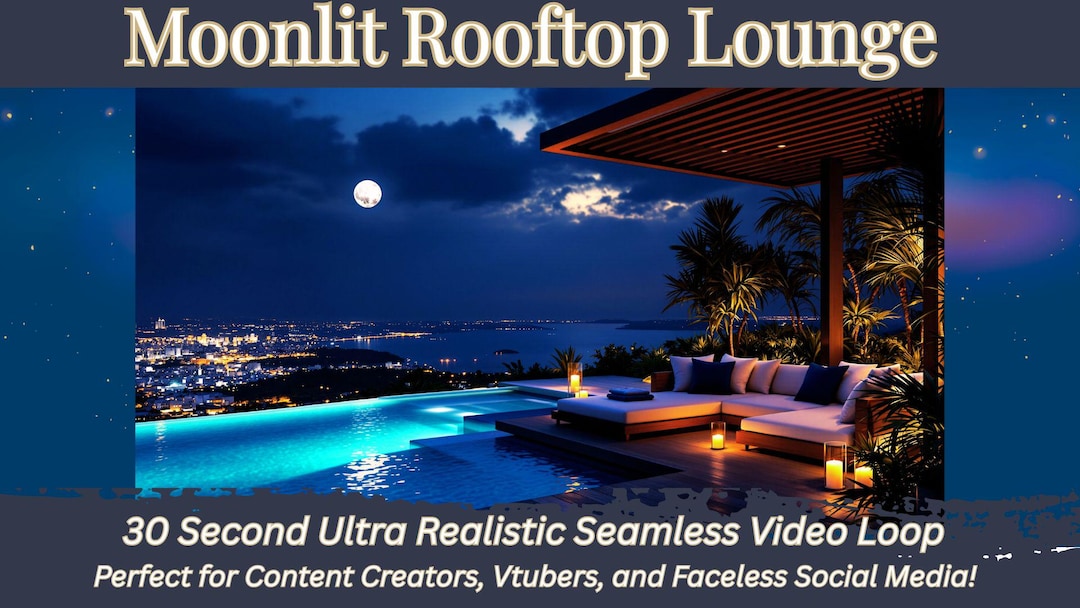 Luxury Moonlit Rooftop Lounge • 30s 1080p Seamless Loop • Background ...