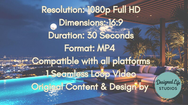 Luxury Moonlit Rooftop Lounge • 30s 1080p Seamless Loop • Background ...