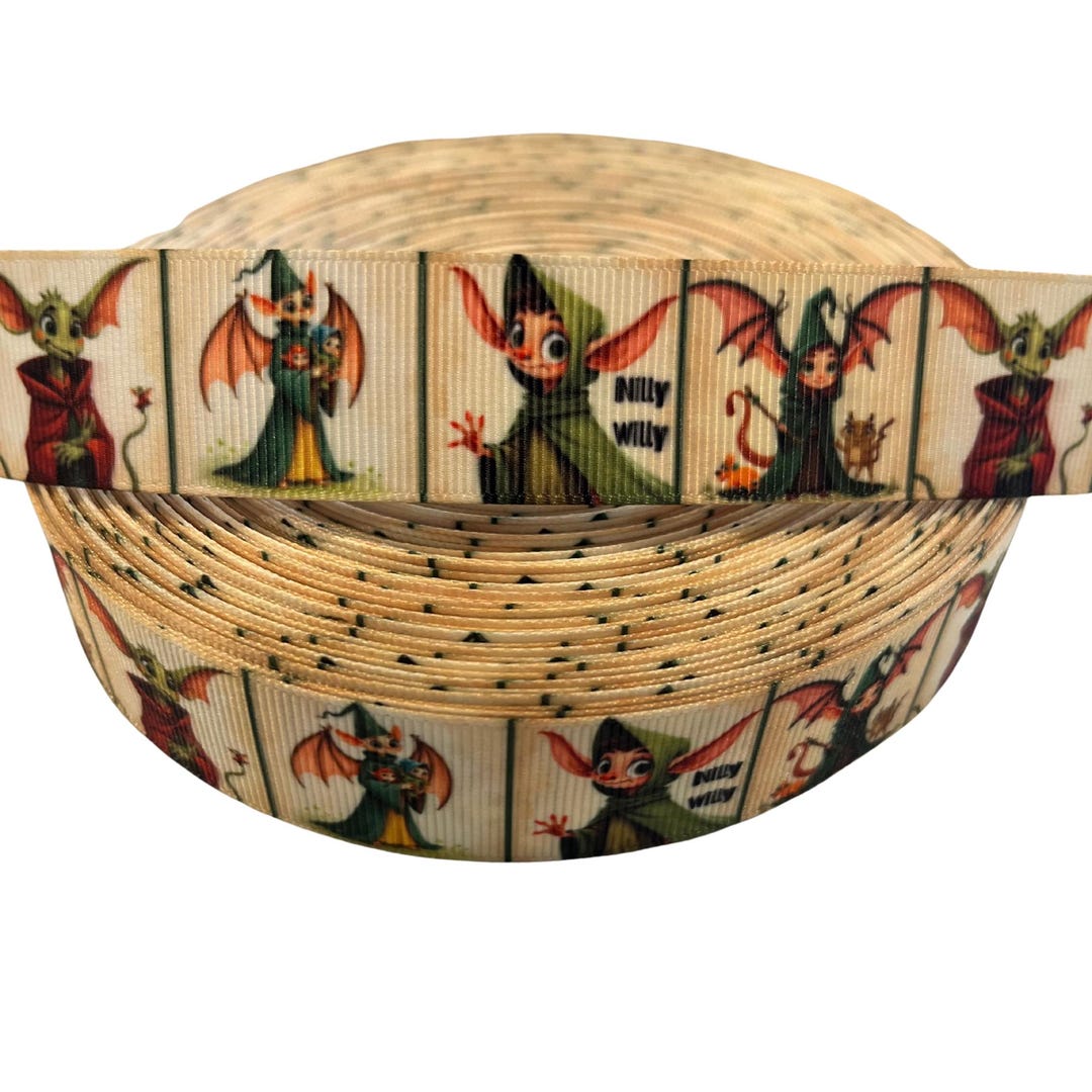 Nilly Willy House Elf Grosgrain Ribbon, Unique Print, 5/8" or 1" Width ...