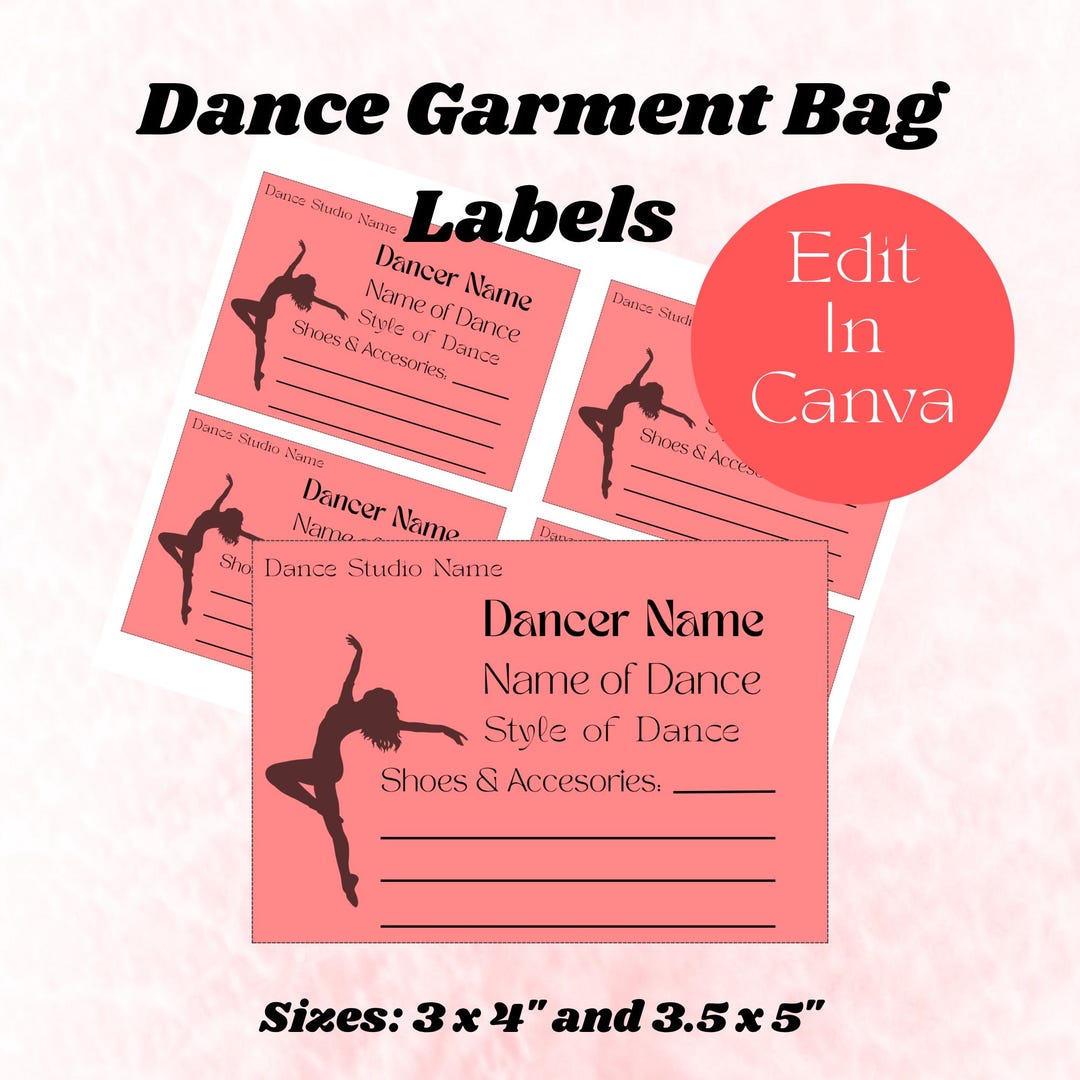Dance Costume Cards, Printable Garment Bag Labels for Dance Cheer ...