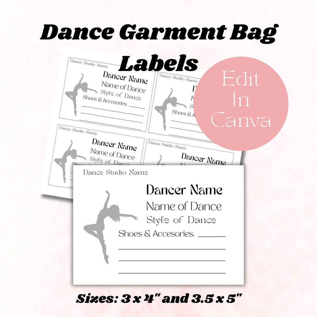 Dance Costume Cards, Printable Garment Bag Labels for Dance Cheer ...