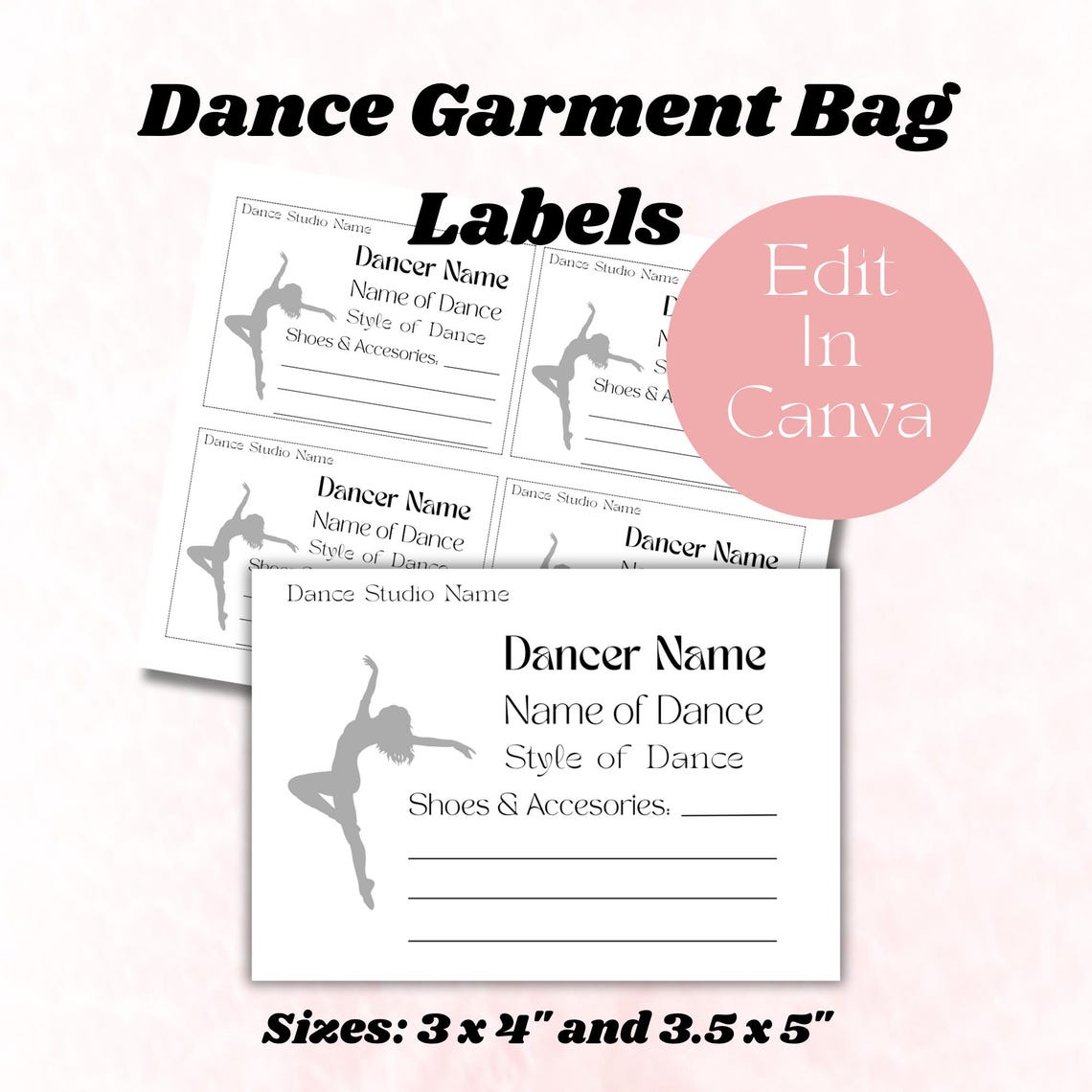 Dance Costume Cards, Printable Garment Bag Labels for Dance Cheer ...