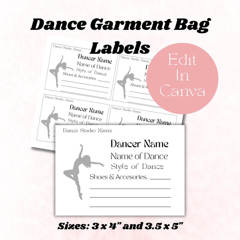 Dance Costume Cards, Printable Garment Bag Labels for Dance Cheer ...