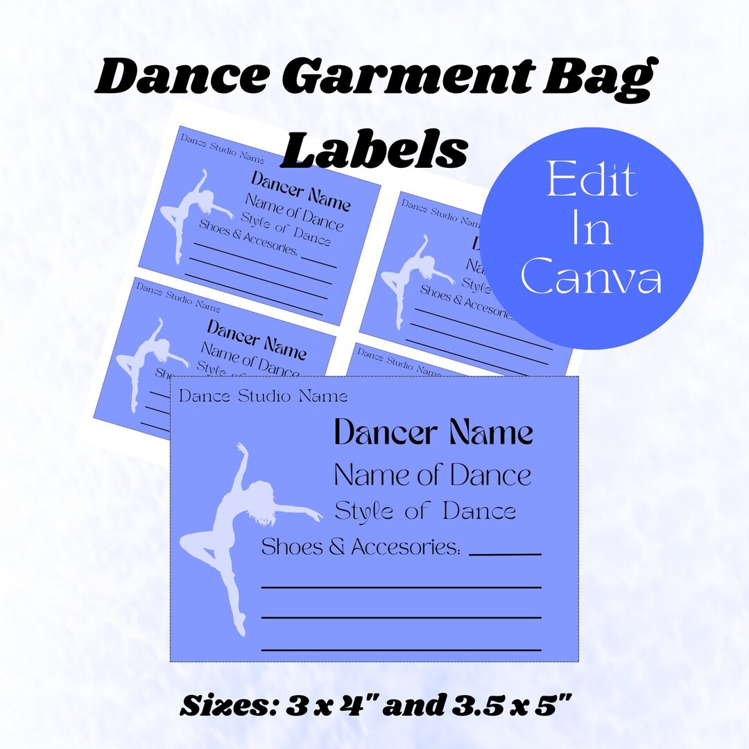 Dance Costume Cards, Printable Garment Bag Labels for Dance Cheer ...
