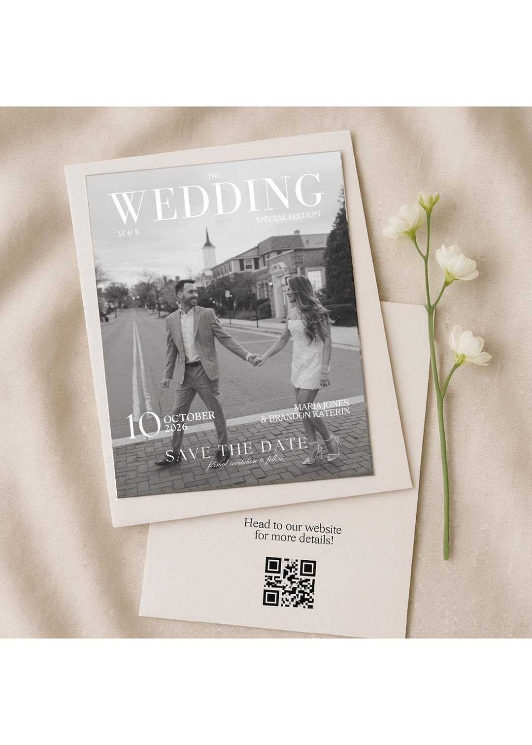 Save the Date Magazine Cover Wedding Invitation | Modern Editorial ...