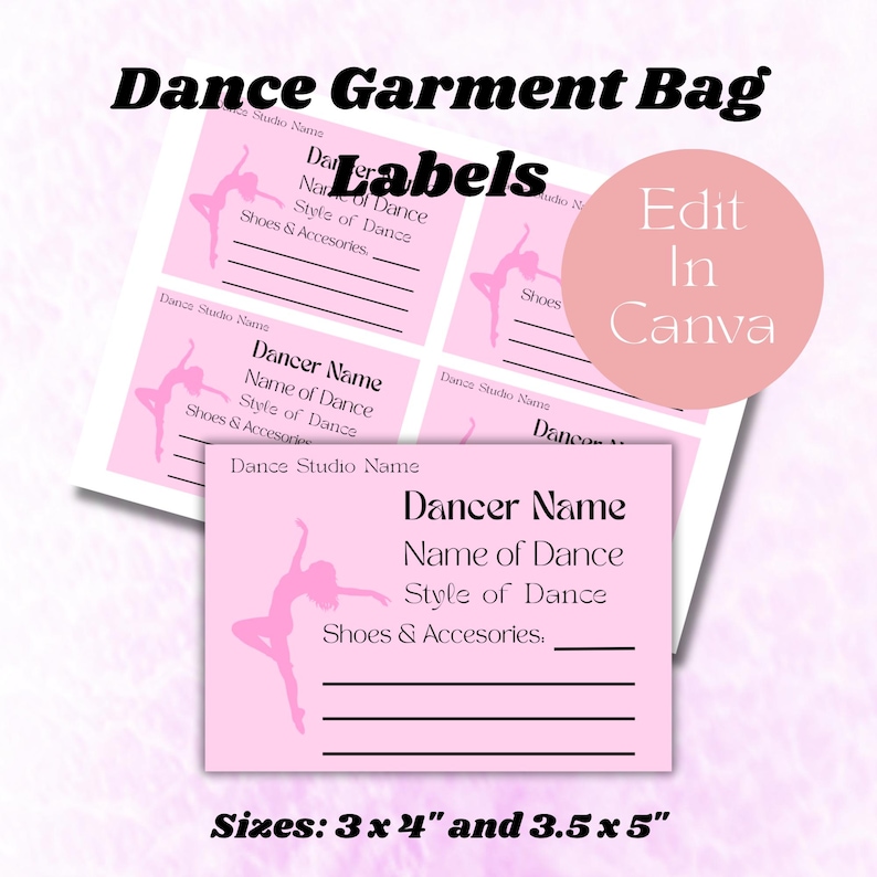 Dance Costume Cards, Printable Garment Bag Labels for Dance Cheer ...