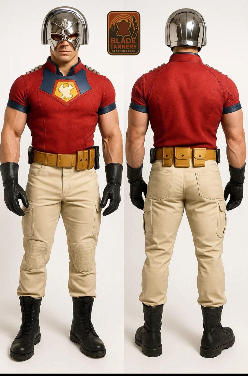 Peacemaker Cosplay Costume: Red Leather Outfit, Helmet, and Boots - Etsy