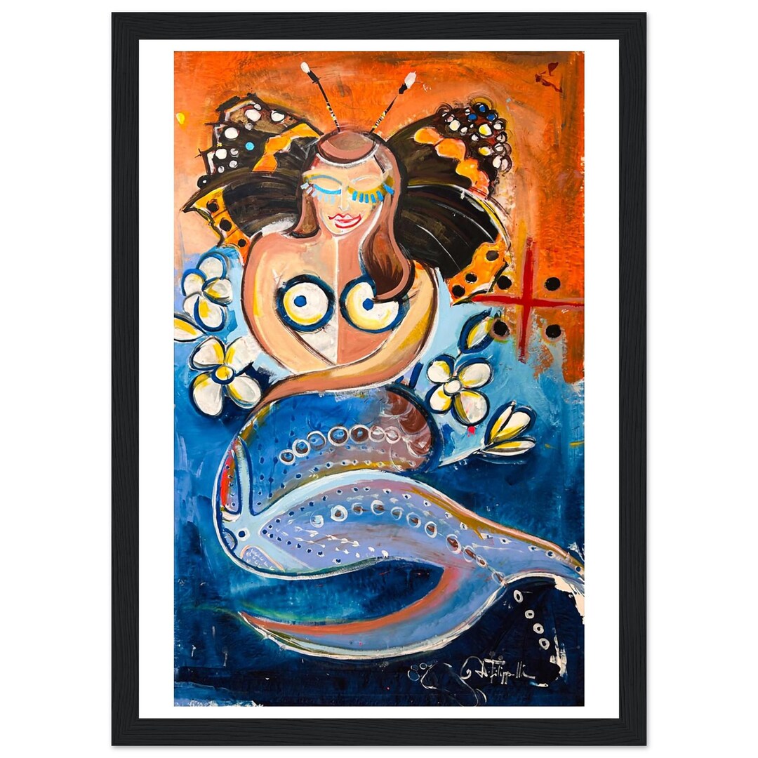 Mermaid in Butterfly Flight Framed Fine Art Print Colorful Abstract ...