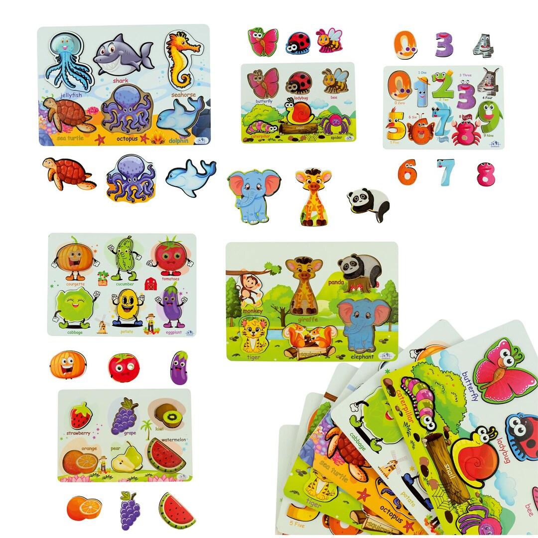 Wooden Montessori Puzzle Set for Kids – Educational Toy With Animals ...