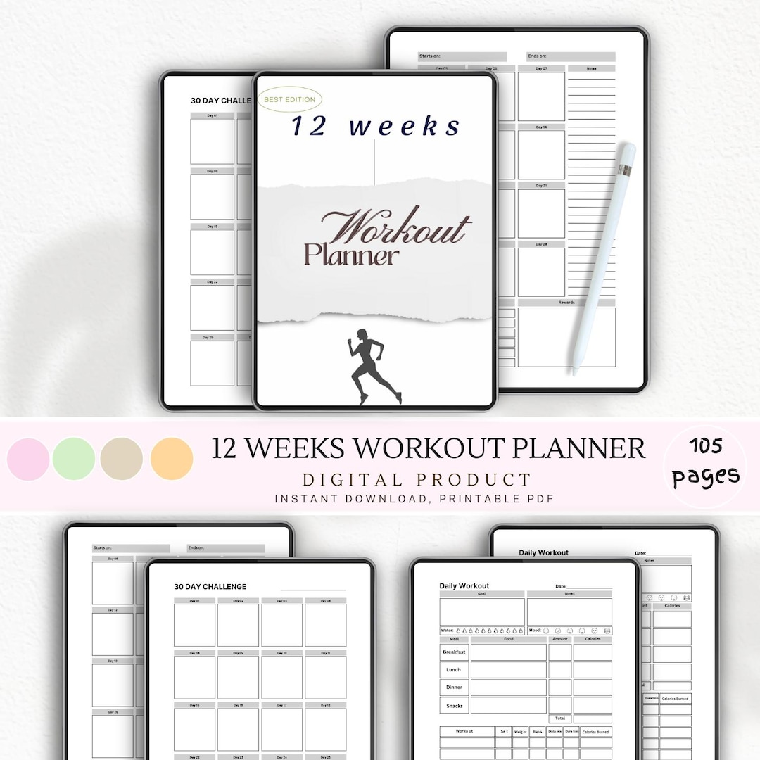 12 Weeks Workout Planner | Printable Fitness & Exercise Journal | Gym ...