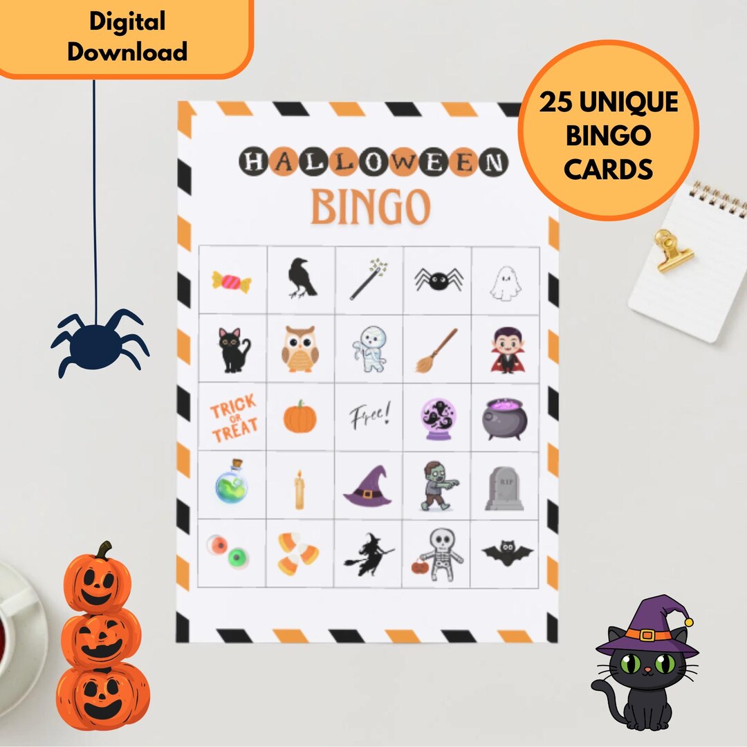 Halloween Bingo Printable Game - 25 Cards + Caller Sheet & Instructions ...