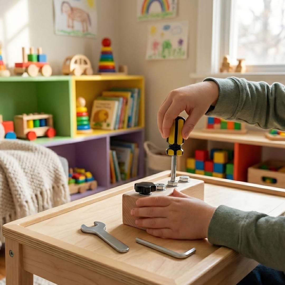 Wooden Busy Block With Tools, Fine Motor Skills Toy, Nuts and Bolts ...