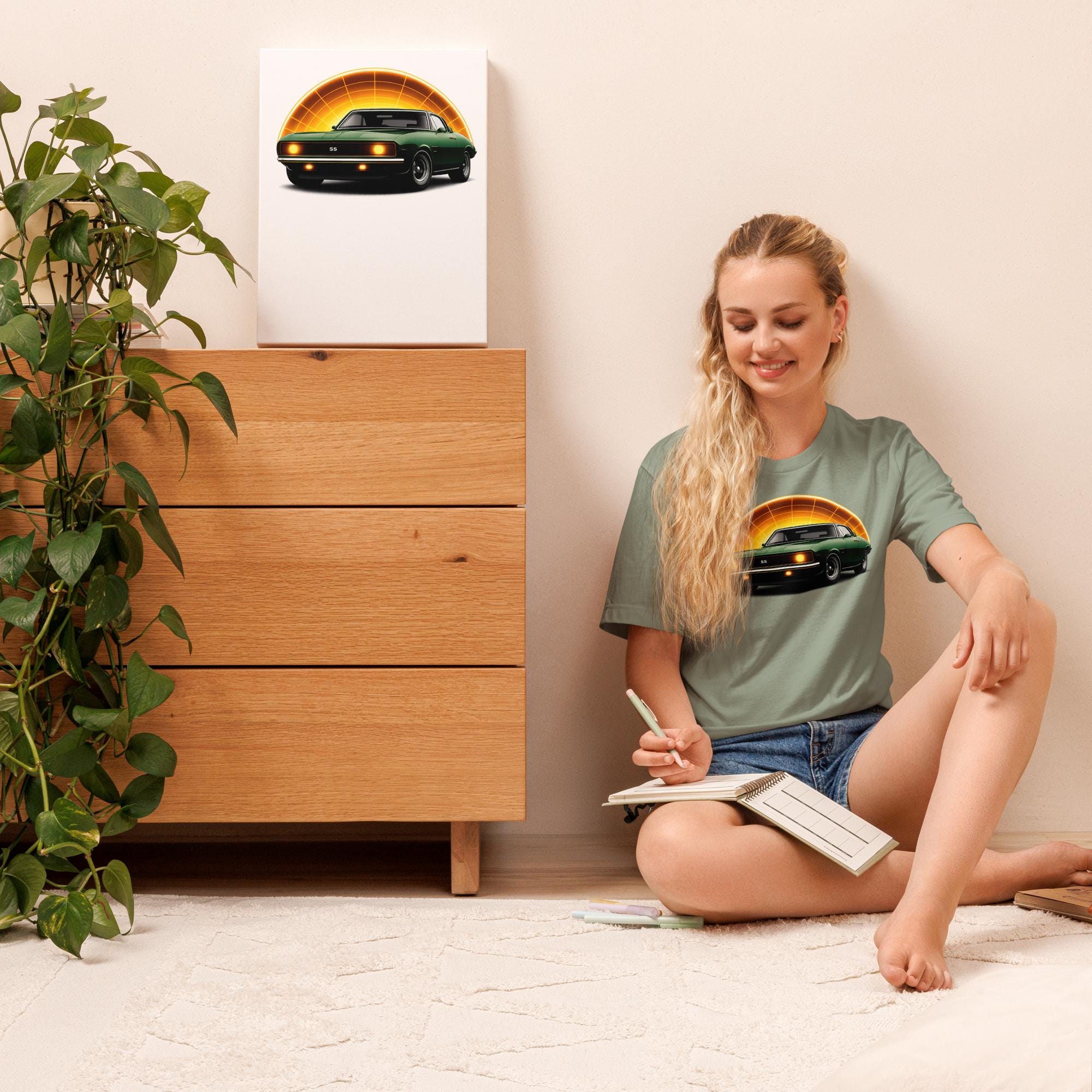 Retro Muscle Car T-shirt | Vintage Sunset Car Design by VLF | Classic ...