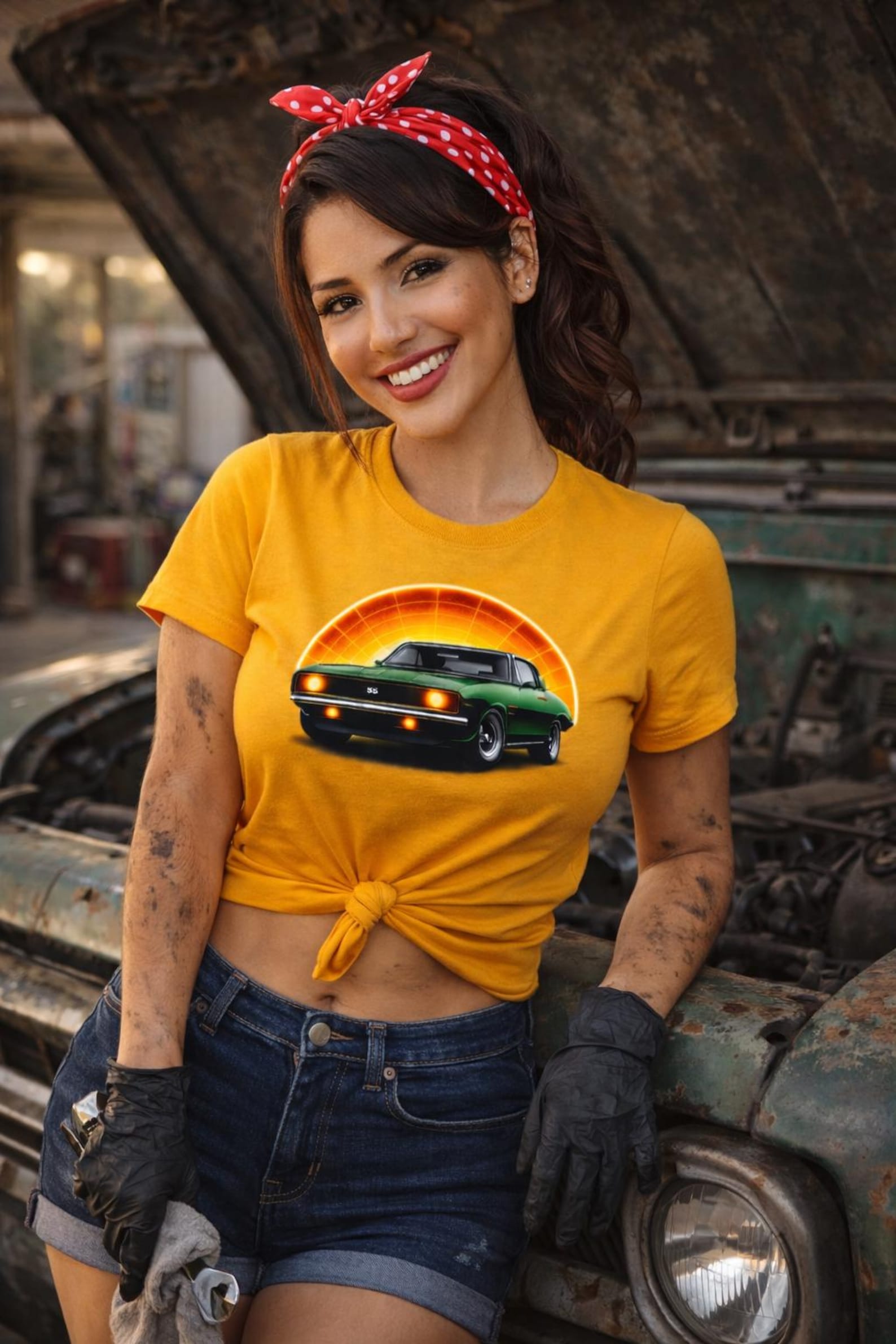 Retro Muscle Car T-shirt | Vintage Sunset Car Design by VLF | Classic ...