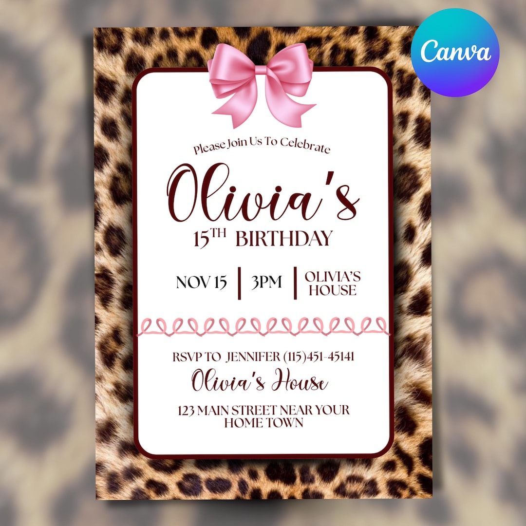 Cheetah Print Birthday Invitation, Red Bow Coquette Birthday, Party ...