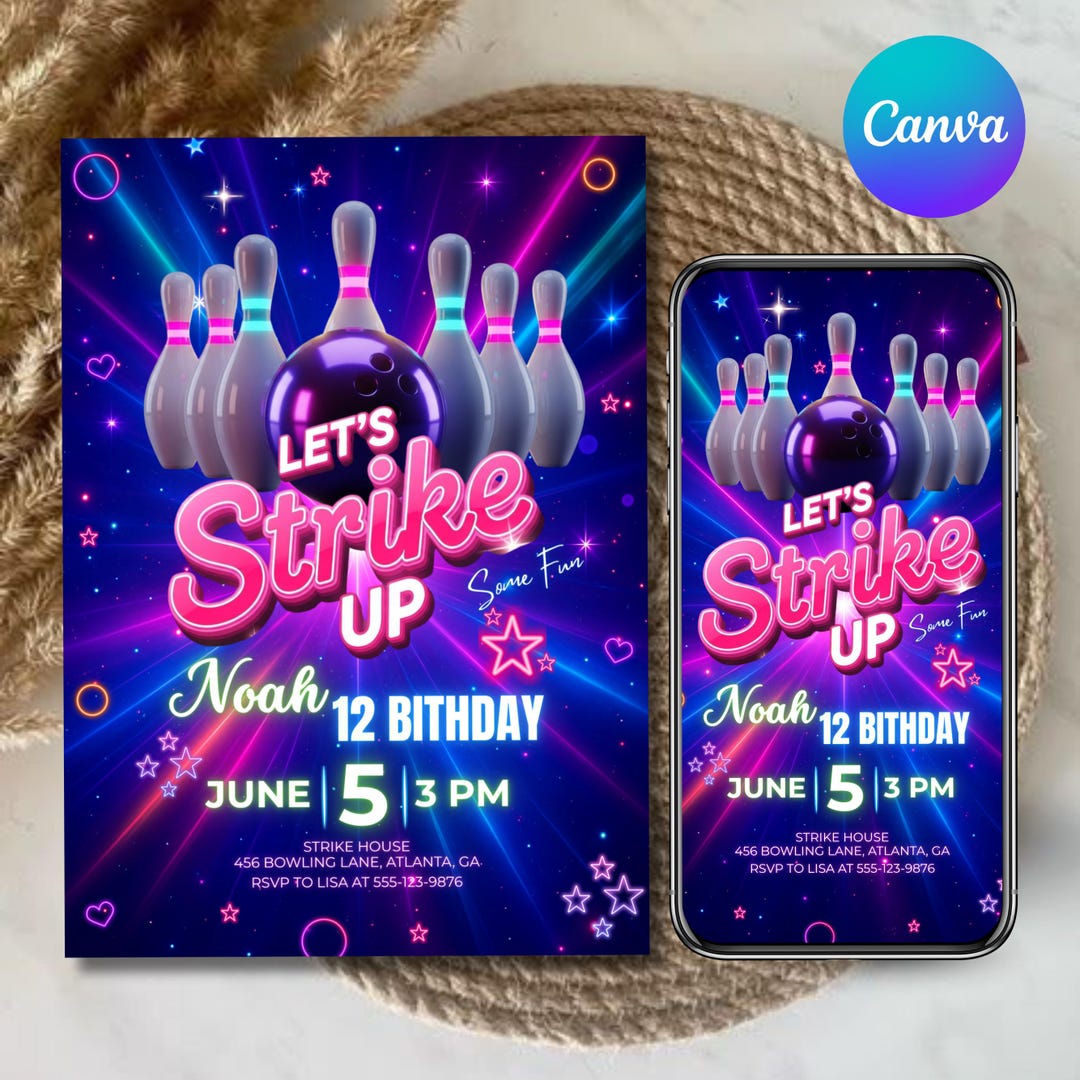 Bowling Birthday Invitation, Let's Strike up Some Fun, Girls Bowling ...