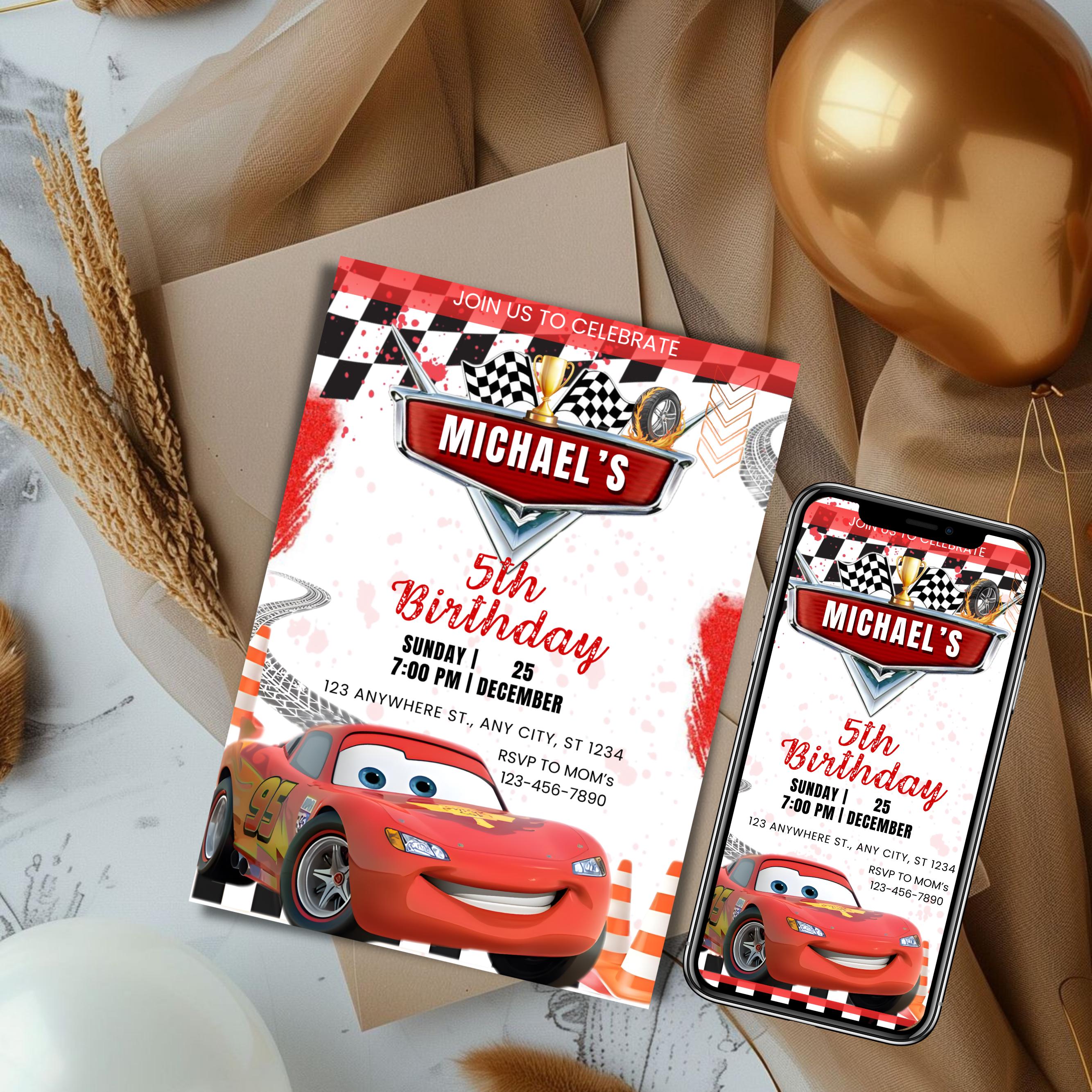 Race Car Birthday Invitation, Speed Car Party Invite, Editable Kids ...