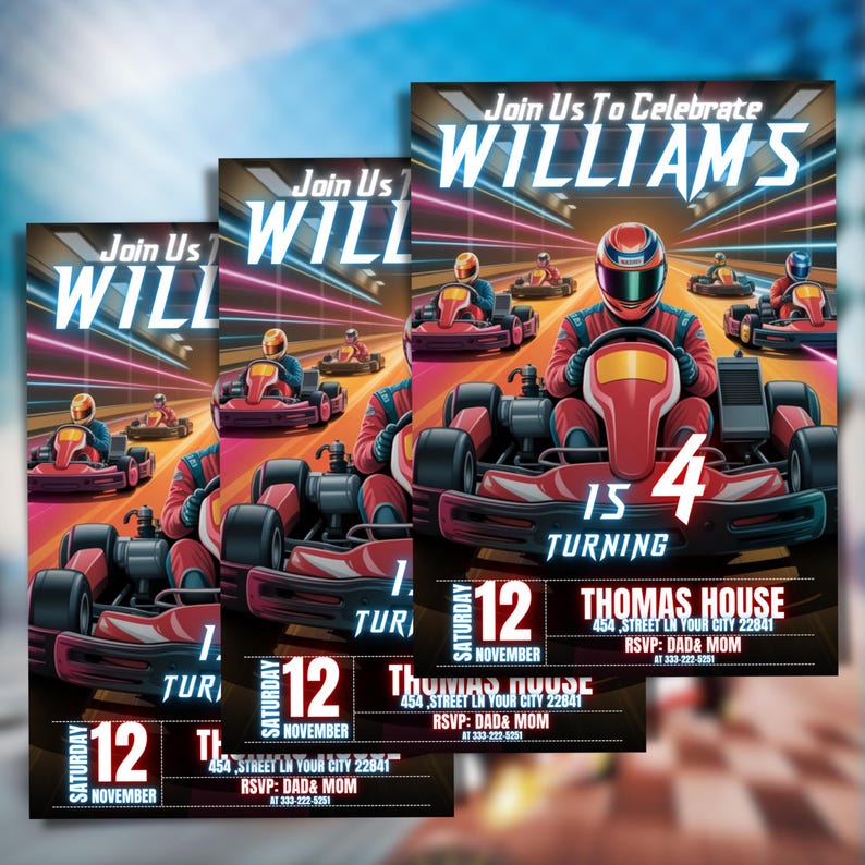 Go Kart Birthday Invitation, Karting Invitation, Go Karting Racing ...