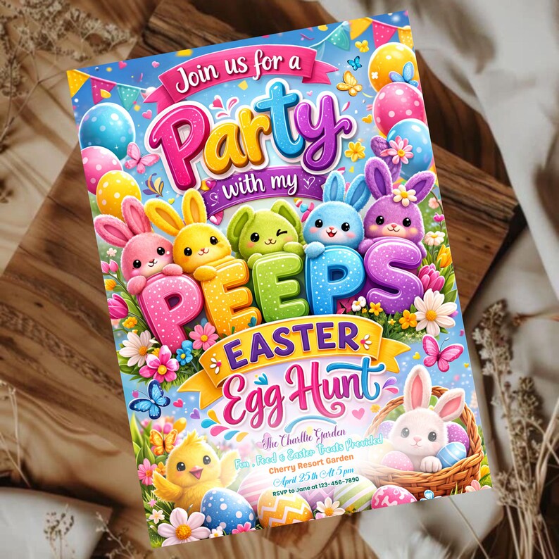 Easter Egg Hunt Invitation, Party With My Peeps, Easter Bunny Invite ...