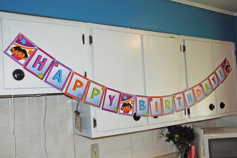 DORA the Explorer Birthday Banner dora and flowers | Etsy