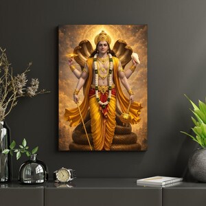 Lord Vishnu Wall Art Canvas Print | Narayan Sheshnag Artwork | Hindu ...