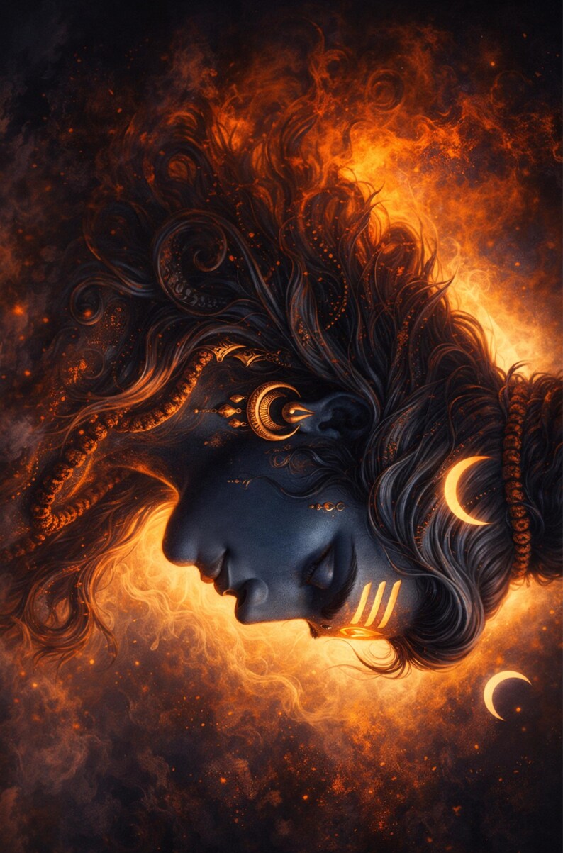 Fiery Lord Shiva Wall Art | Mahadev Side Profile | Cosmic Shiva Hindu ...