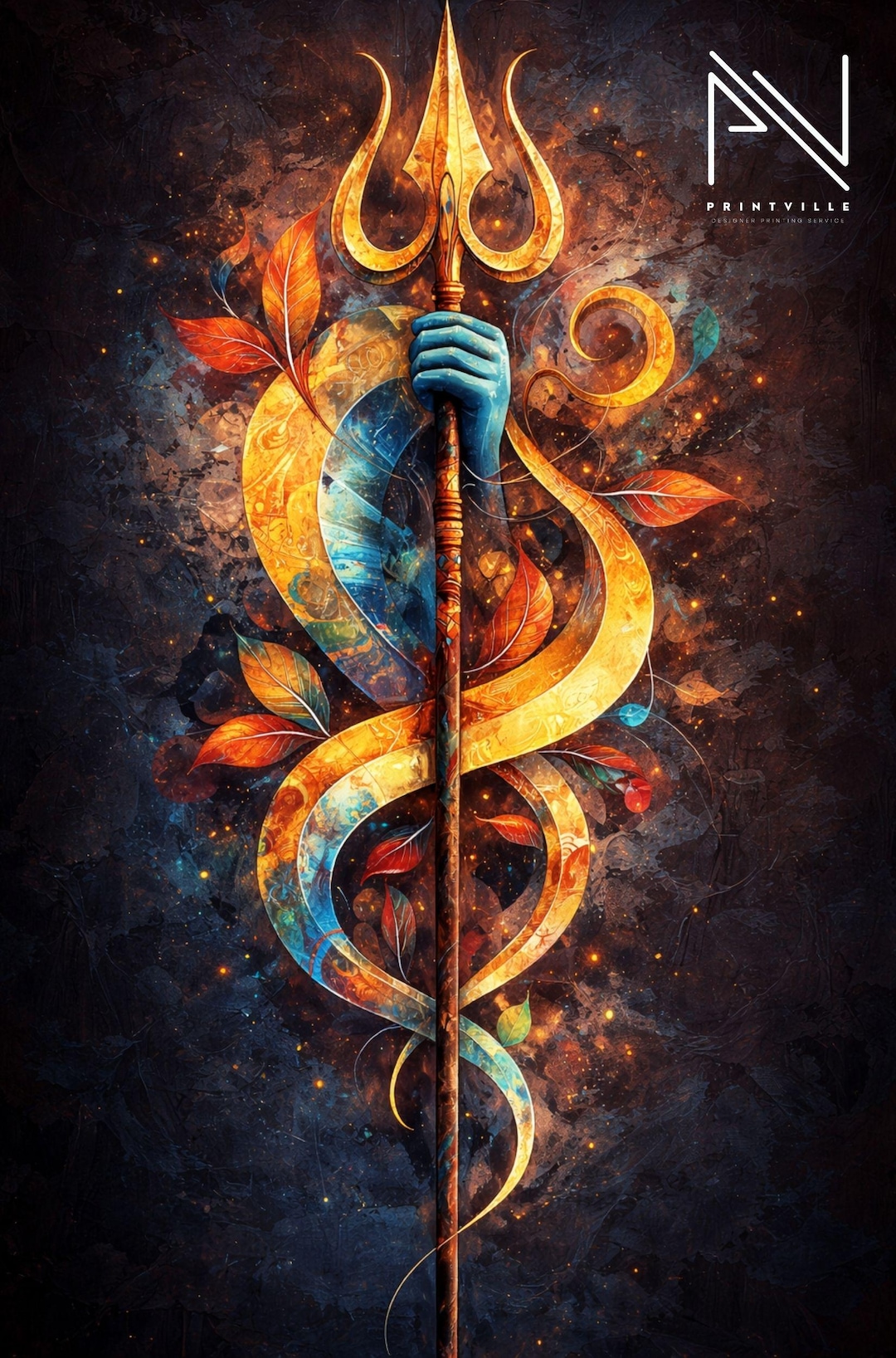 Shiva Trishul Wall Art Print, Abstract Hindu Spiritual Painting ...