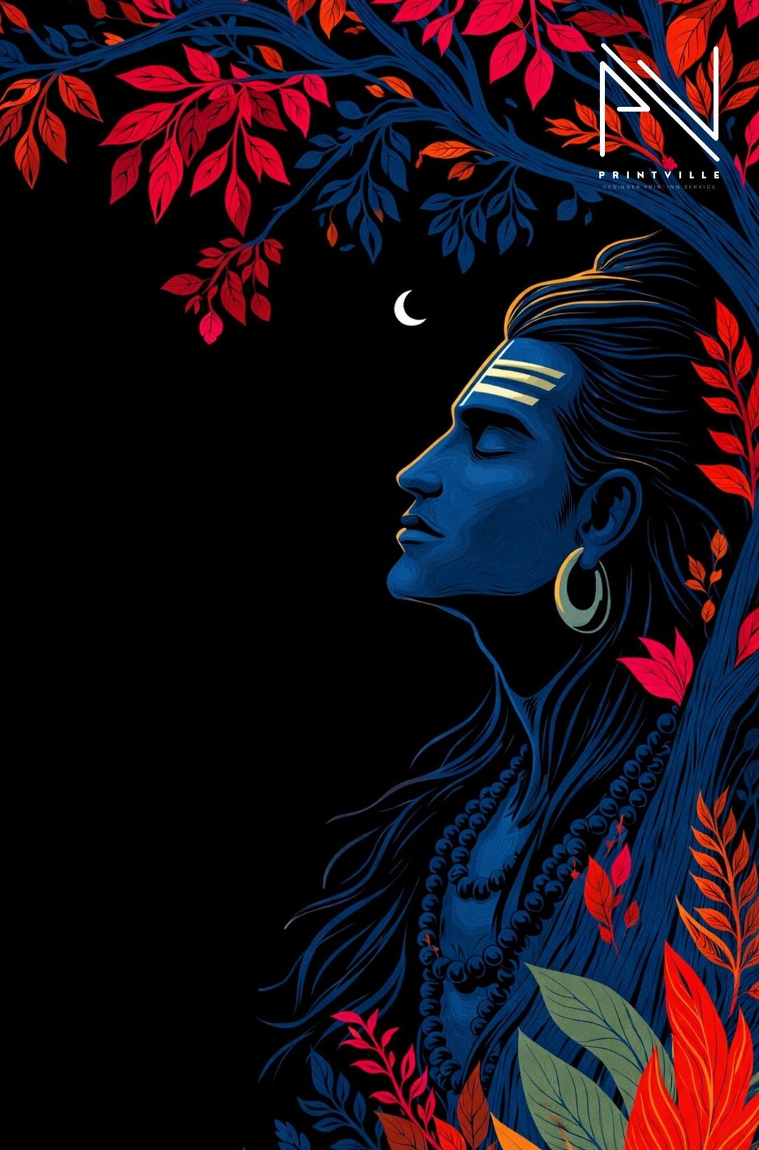 Lord Shiva Moonlit Side Profile Art | Mahadev Nature Inspired Wall ...