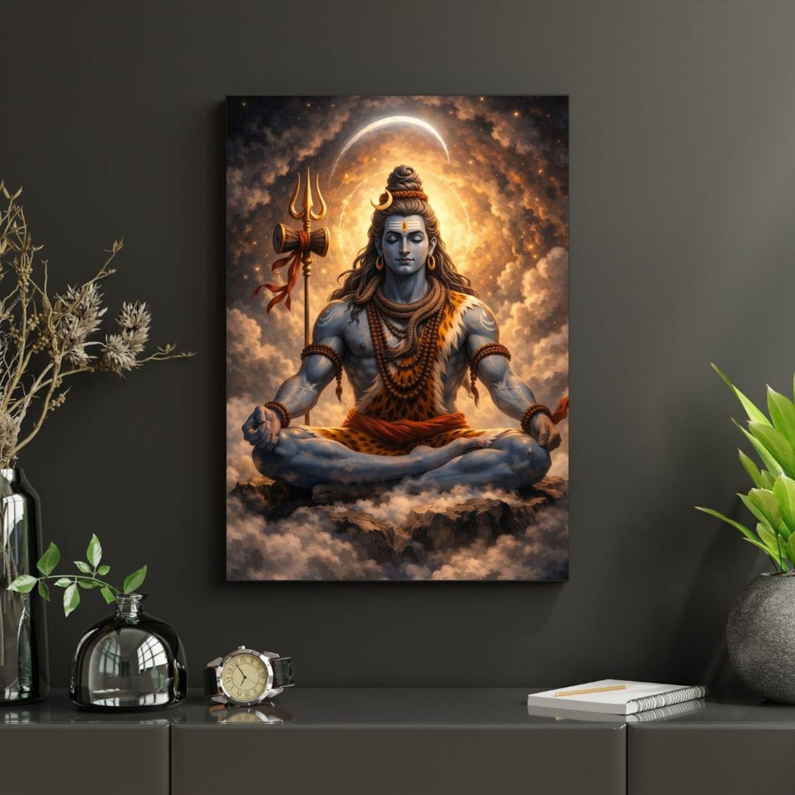 Lord Shiva Meditation Wall Art | Mahadev Trishul Artwork | Hindu God ...