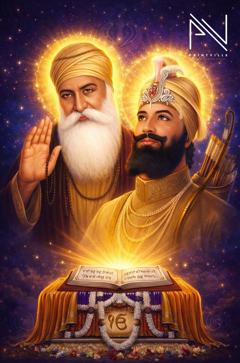 Guru Nanak Dev Ji & Guru Gobind Singh Ji Wall Art | Sikh Spiritual ...
