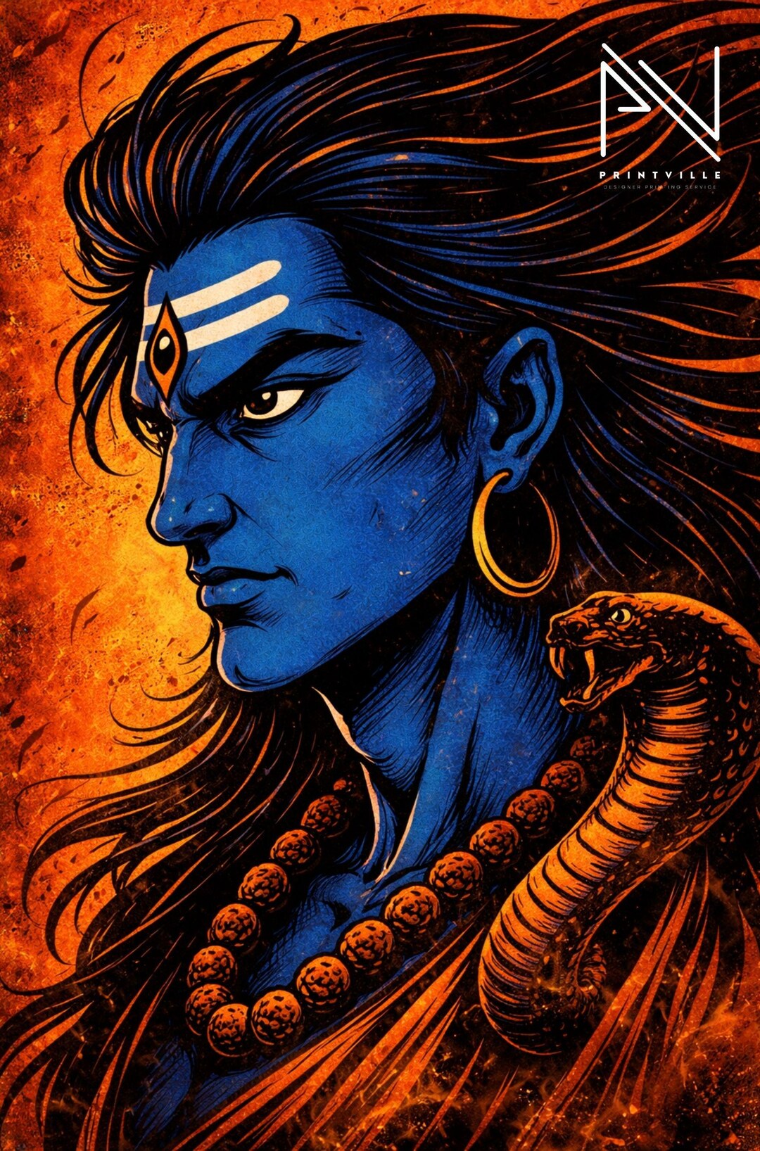 Wilden Lord Shiva Portrait Art | Mahadev Power Wanddekor Blau Orange ...