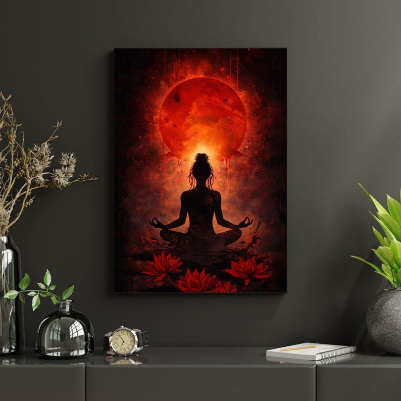 Red Eclipse Meditation Wall Art, Dark Spiritual Canvas Print, Chakra ...
