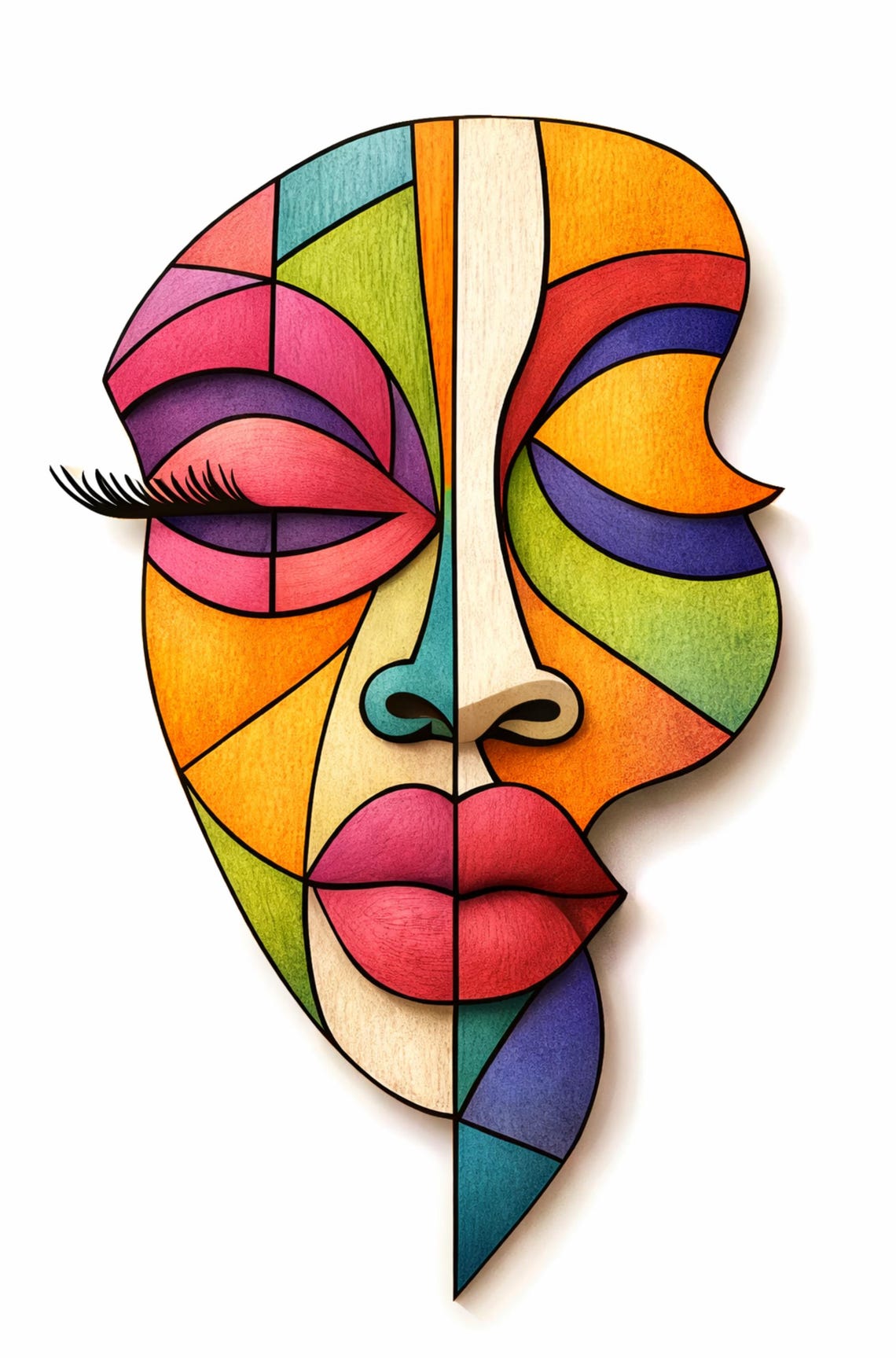 Abstract Face Wall Art, Cubist Portrait Art Print, Modern Colorful ...