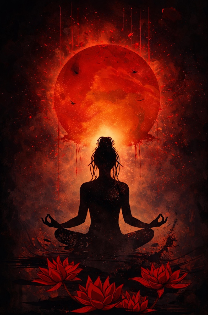 Red Eclipse Meditation Wall Art, Dark Spiritual Canvas Print, Chakra ...