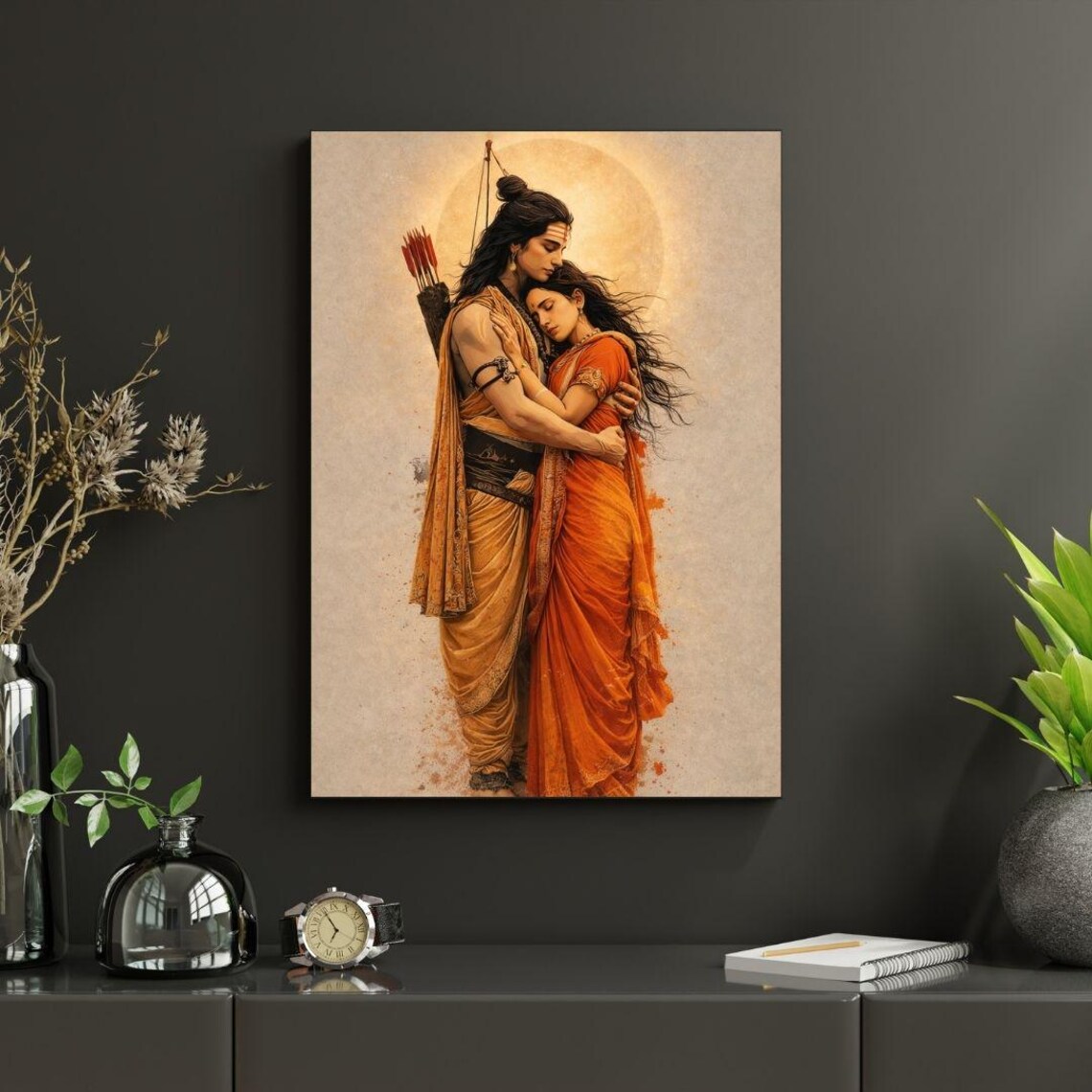 Lord Rama and Goddess Sita Wall Art | Ram Sita Love Portrait Hindu ...