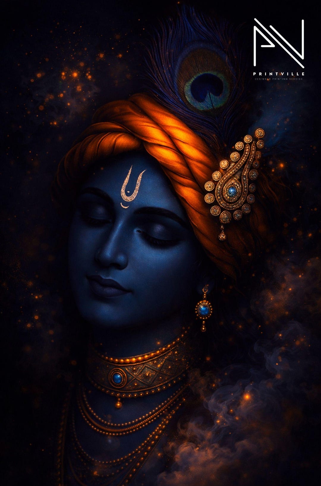 Serene Lord Krishna Portrait Wall Art | Spiritual Hindu Decor - Etsy