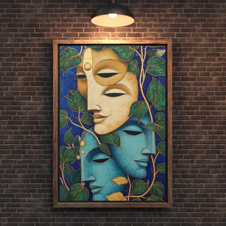 Dual Face Spiritual Wall Art, Abstract Harmony Portrait, Mind Balance ...