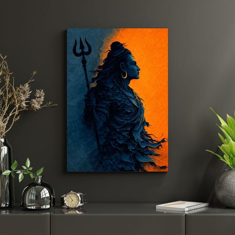 Lord Shiva Side Profile Wall Art | Mahadev Trishul Spiritual Canvas ...