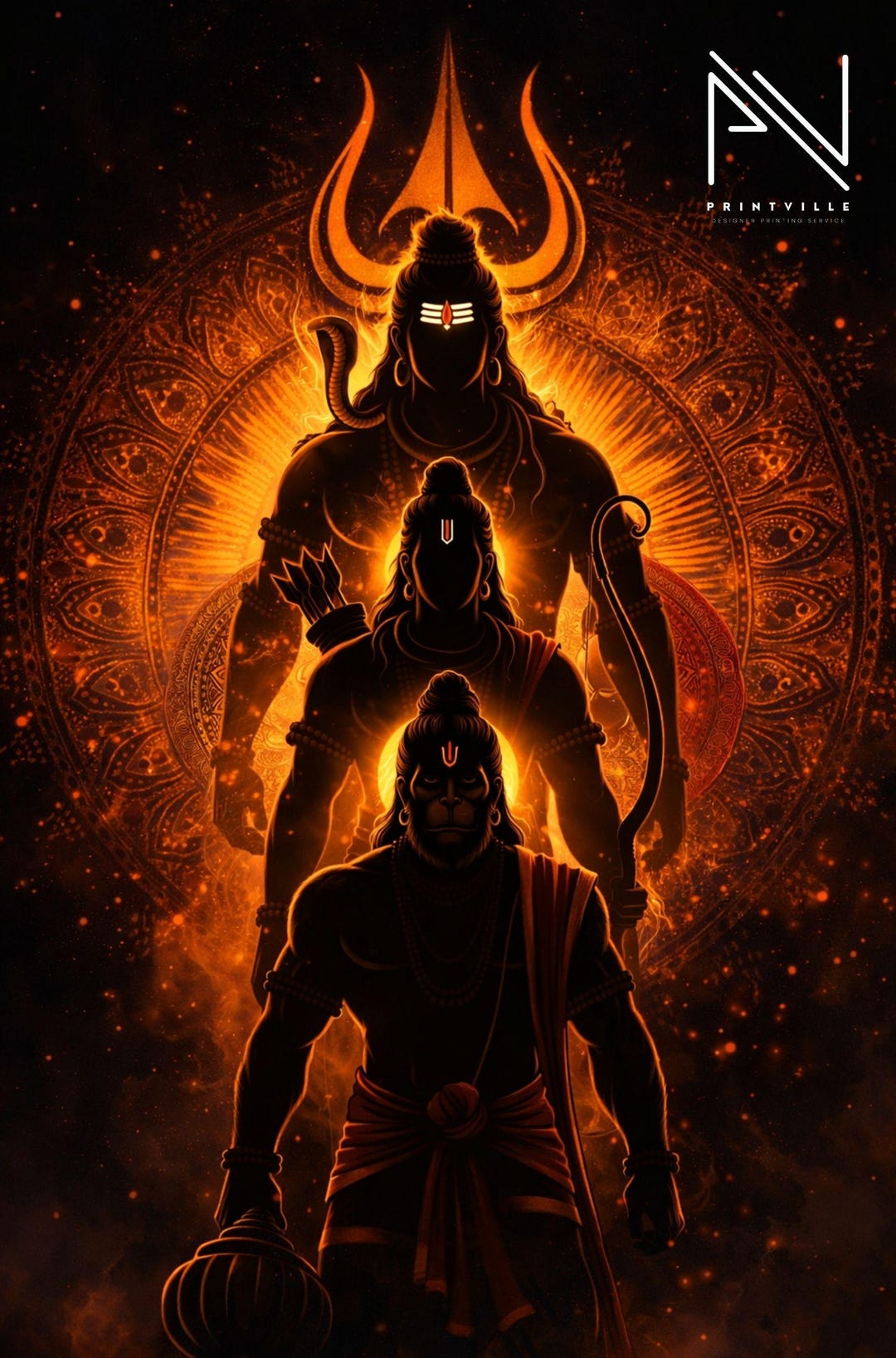 Shiva Ram Hanuman Wall Art | Hindu Tridev Spiritual Poster | Divine ...