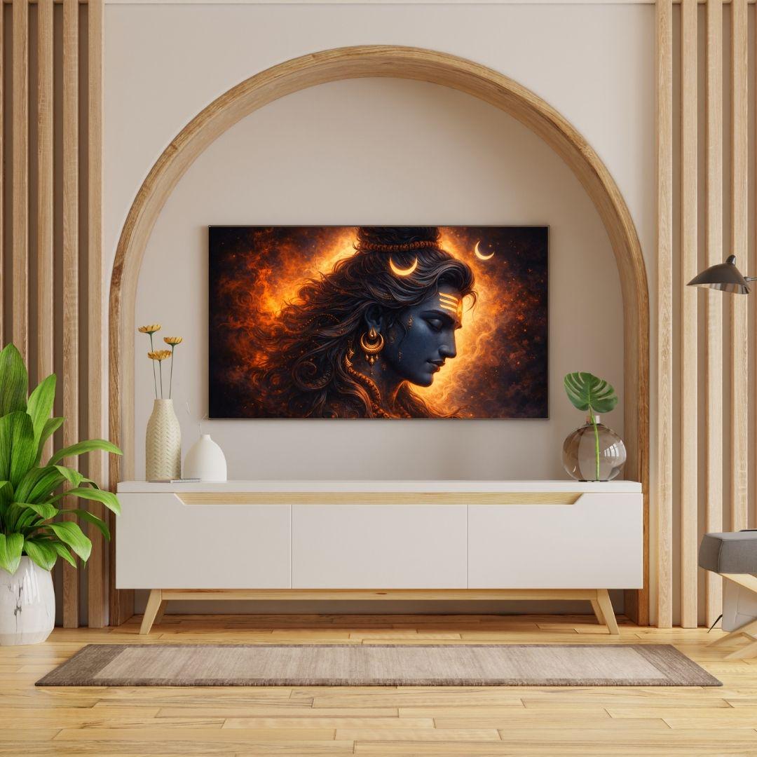 Fiery Lord Shiva Wall Art | Mahadev Side Profile | Cosmic Shiva Hindu ...