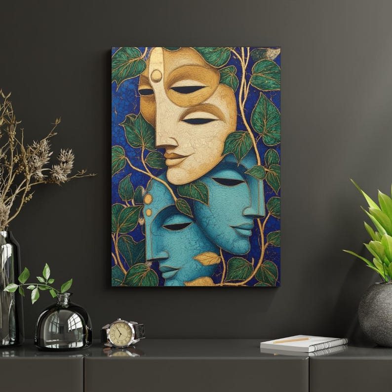 Dual Face Spiritual Wall Art, Abstract Harmony Portrait, Mind Balance ...