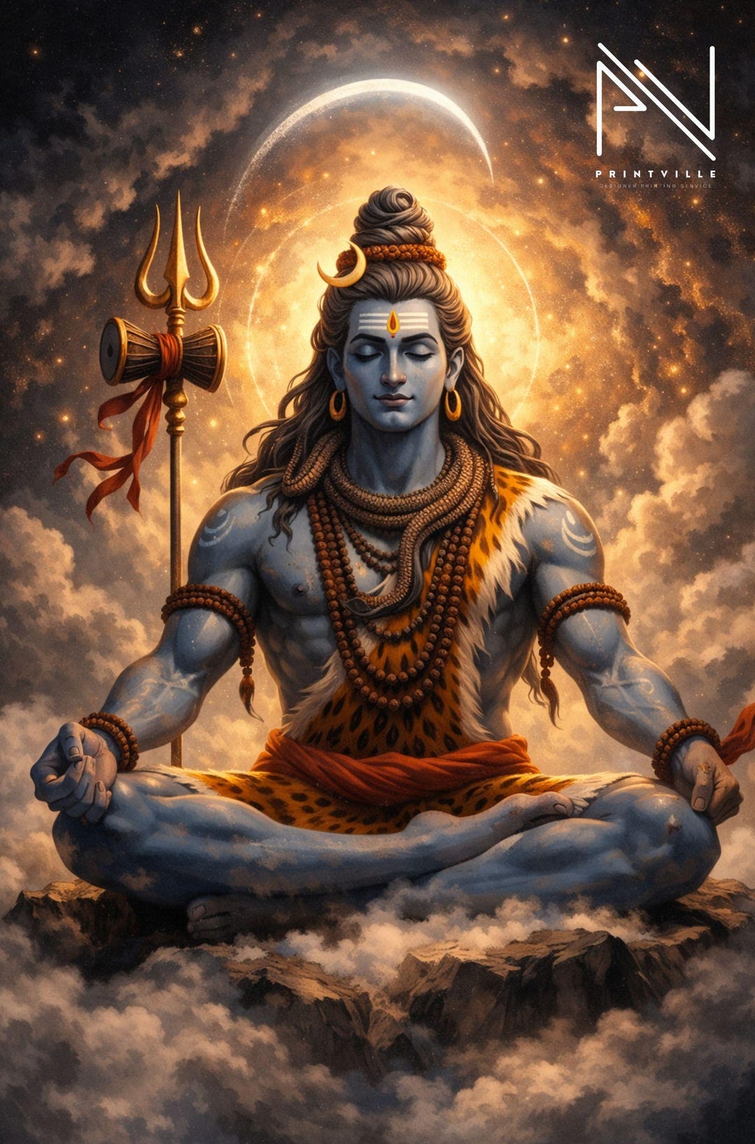 Lord Shiva Meditation Wall Art | Mahadev Trishul Artwork | Hindu God ...
