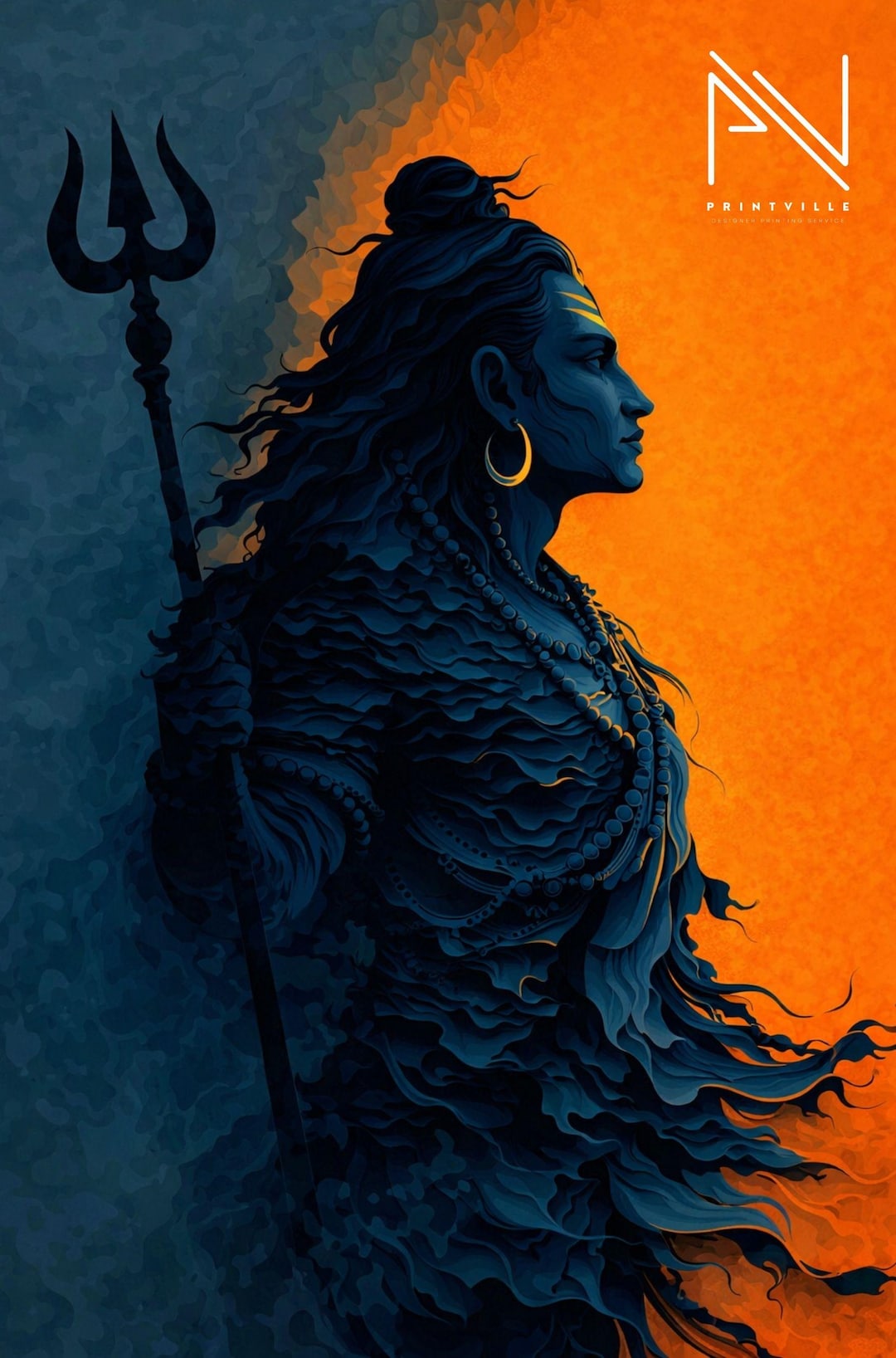 Lord Shiva Side Profile Wall Art | Mahadev Trishul Spiritual Canvas ...