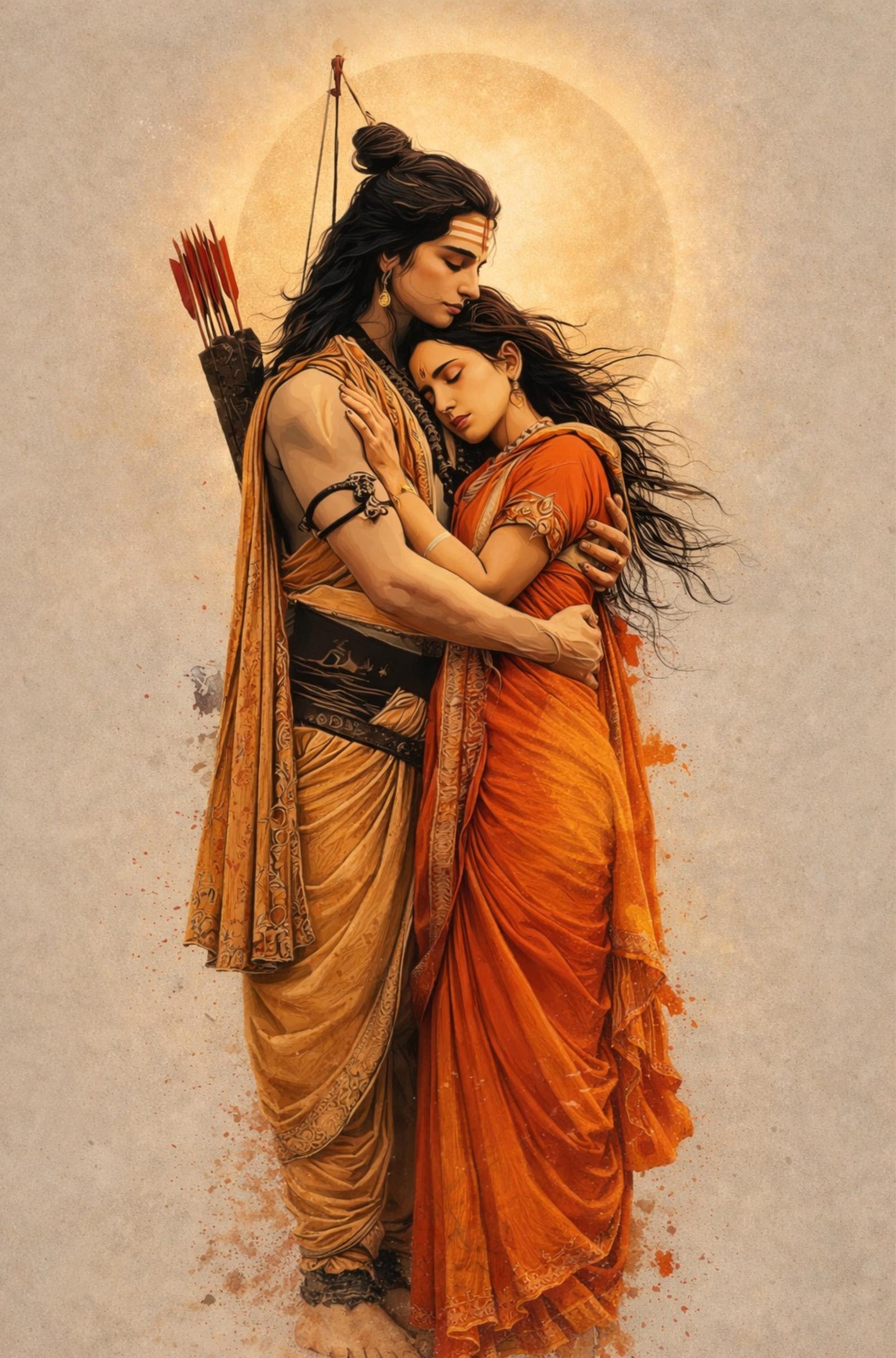 Lord Rama and Goddess Sita Wall Art | Ram Sita Love Portrait Hindu ...