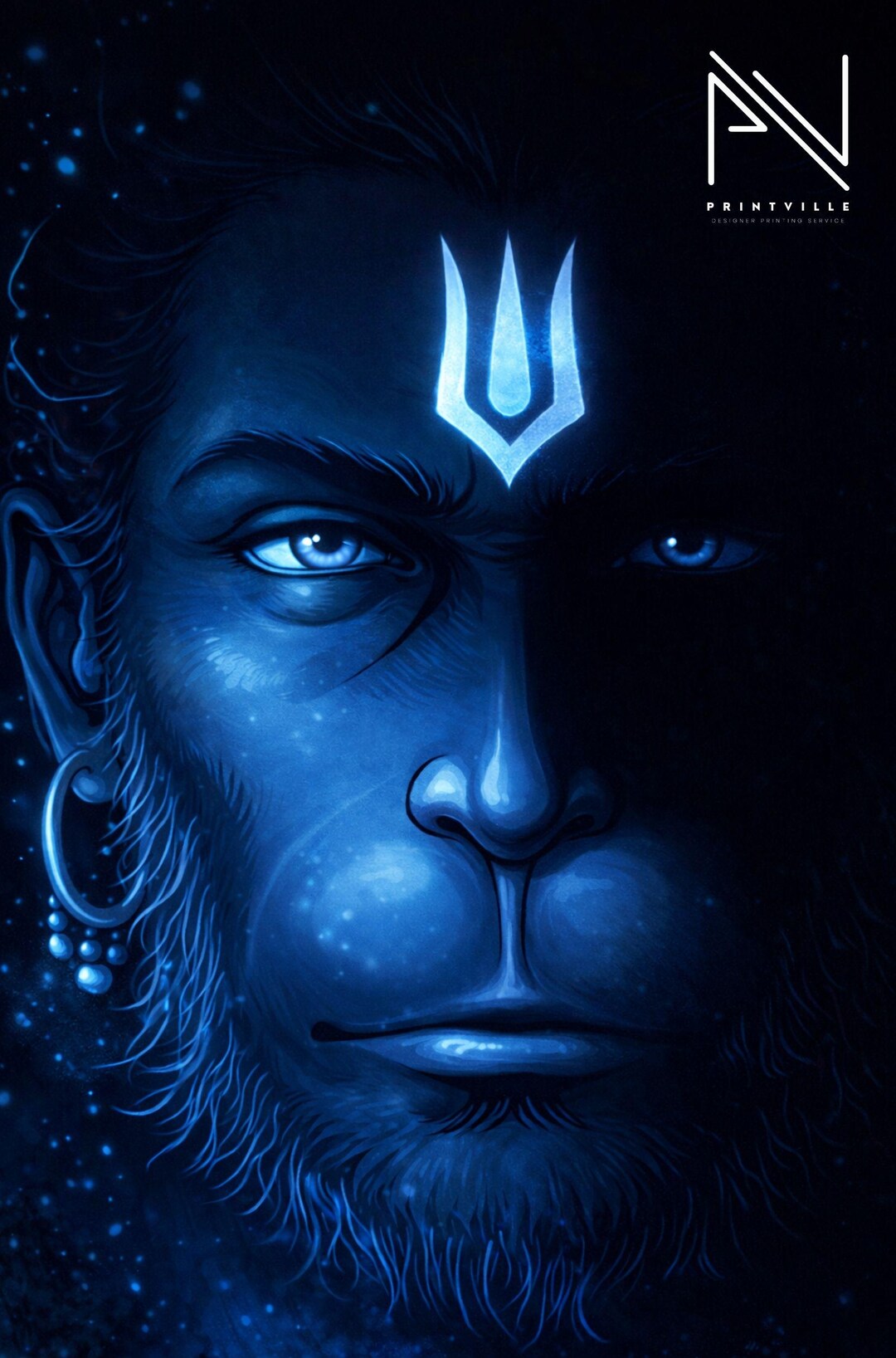 Lord Shiva Blue Face Art Print | Half Face Mahadev Trishul Artwork ...