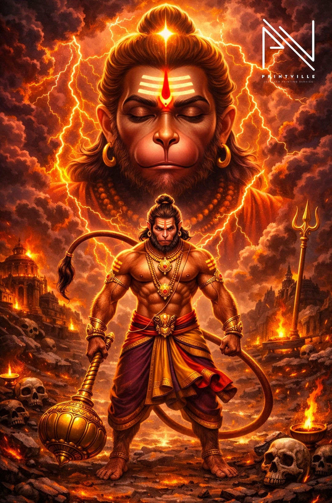Fierce Lord Hanuman Wall Art Canvas Print | Veer Bajrangbali Powerful ...