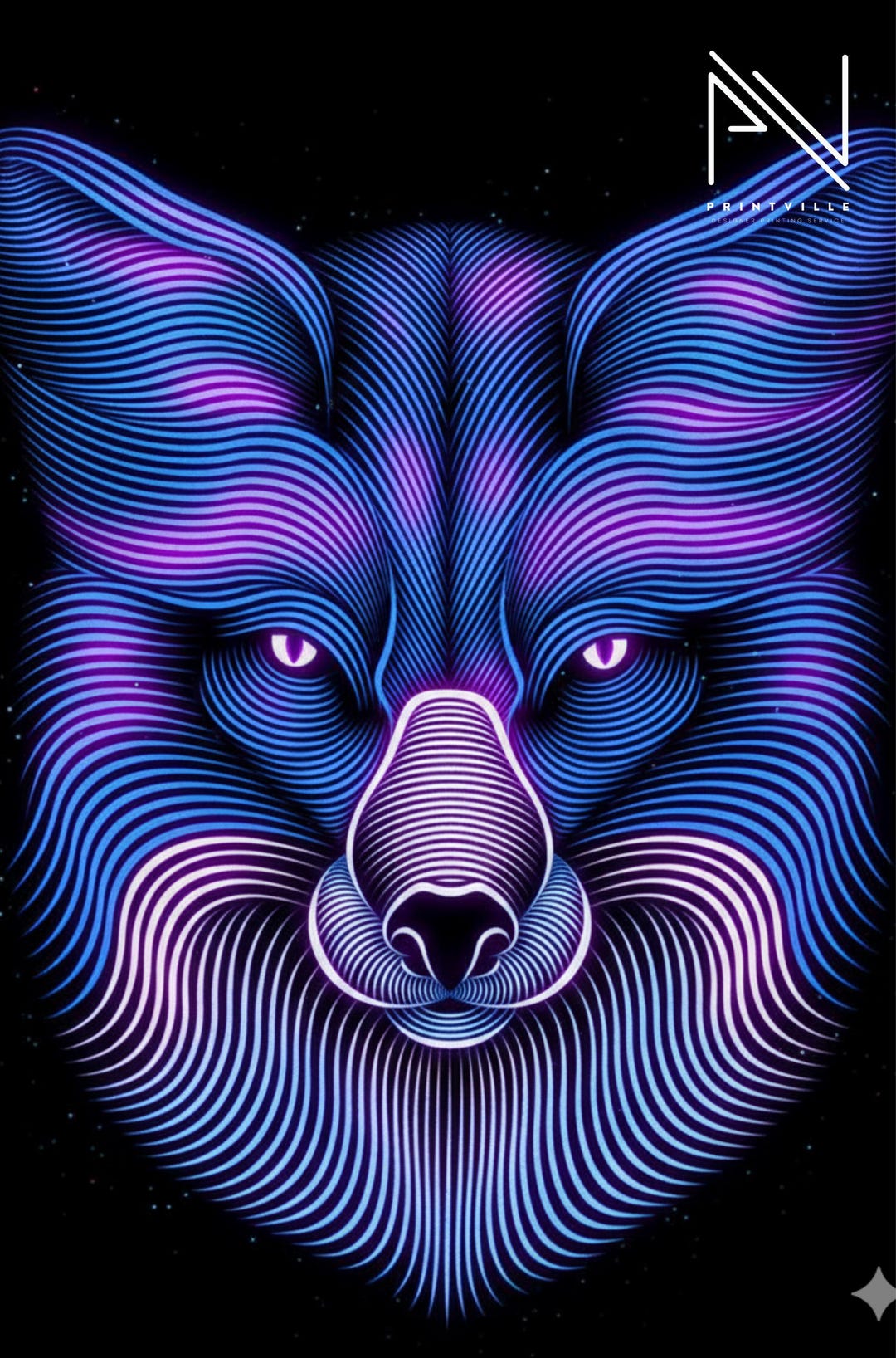 Neon Wolf Line Art Wall Decor, Futuristic Wolf Poster, Cyberpunk Animal ...